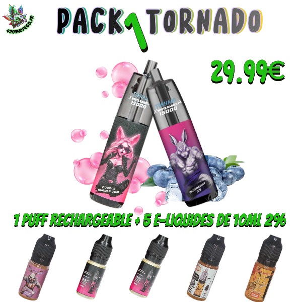 Pack Puff Tornado 15000K | White Rabbit Rechargeable | 5 eliquide 10ml ...